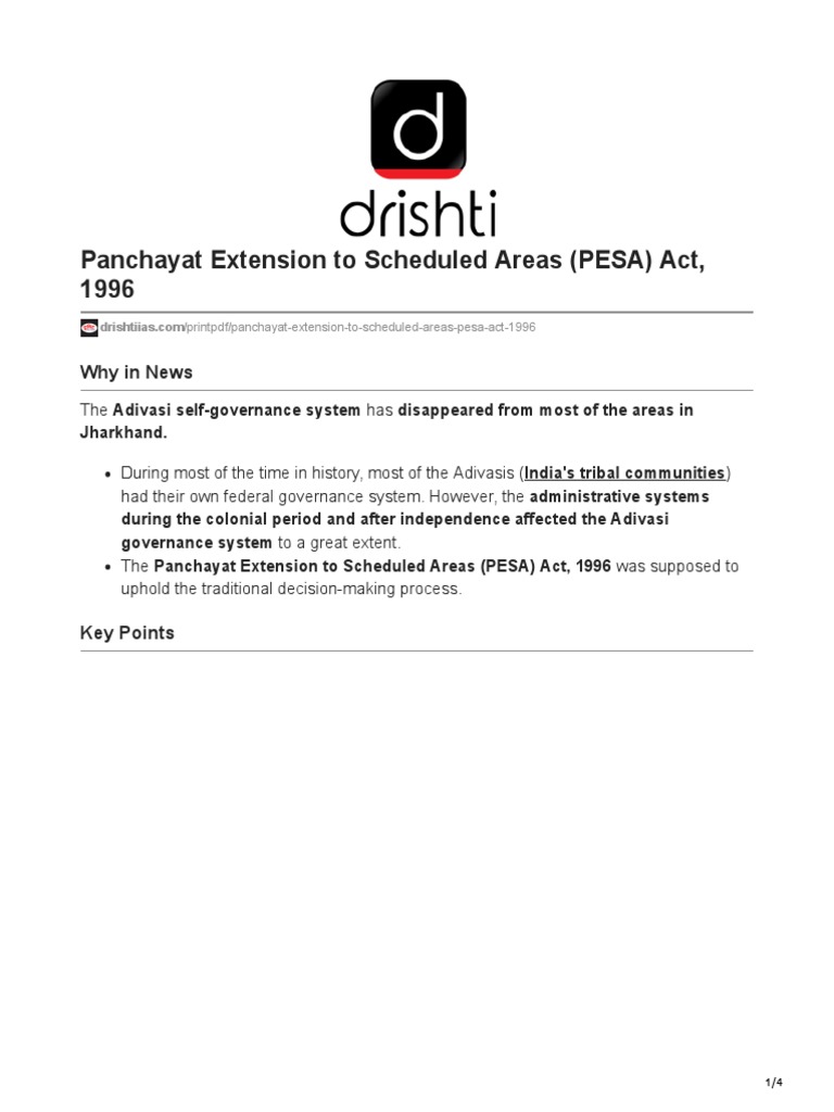 Panchayat Extension To Scheduled Areas (PESA) Act, 1996: Why in News ...
