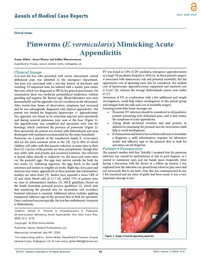 Pinworms (E.vermicularis) Mimicking Acute Appendicitis | PDF ...