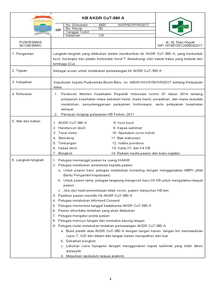 SOP PEMASANGAN KB AKDR CuT-380A | PDF