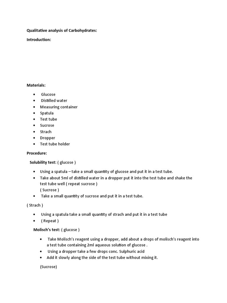 Qualitative Analysis of Carbohydrates | PDF | Chemical Compounds ...