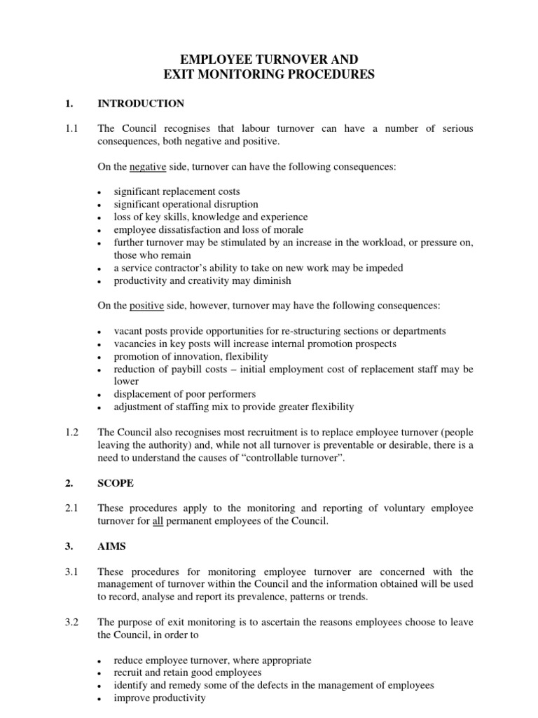 Employee Turnover Procedures | PDF | Turnover (Employment) | Employment