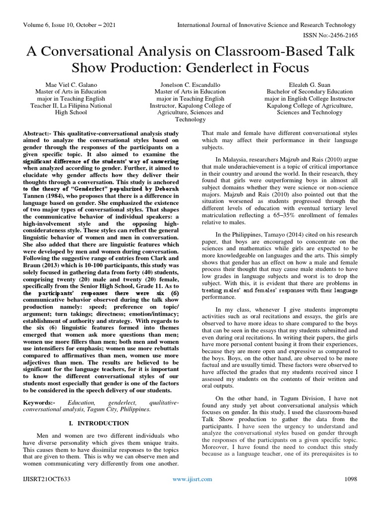 A Conversational Analysis On Classroom-Based Talk Show Production ...