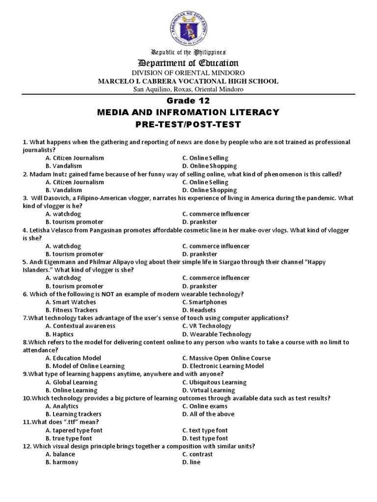 Media Information Literacy-2ndqtr - Pretest | PDF | Essays