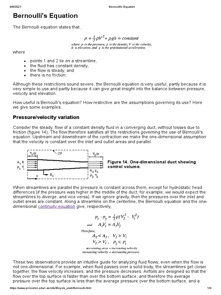 Bernoulli's Equation | PDF | Fluid Dynamics | Pressure