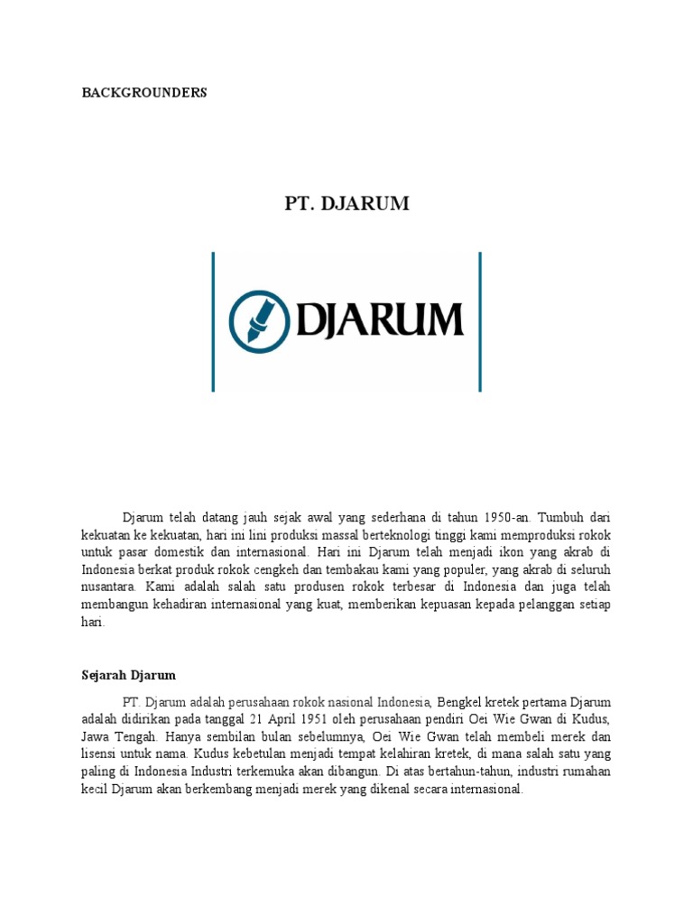 Backgrounders PT Djarum | PDF