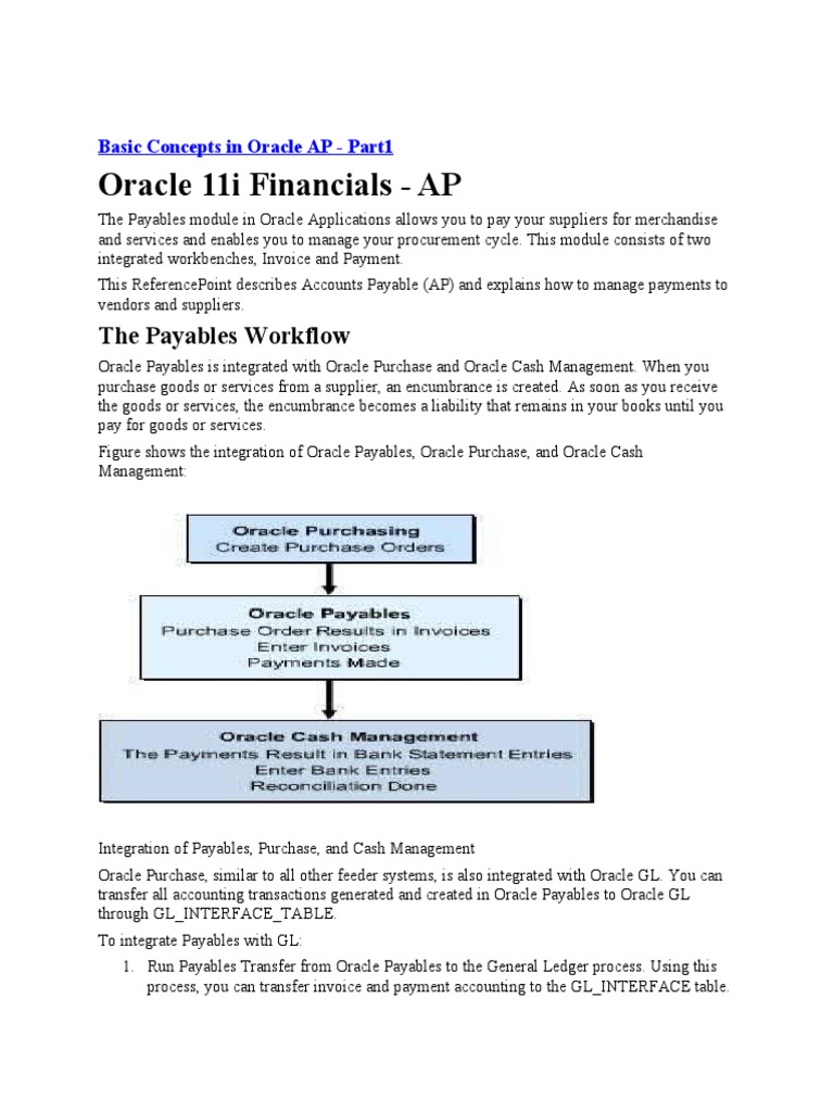 Basic Concepts in Oracle AP | PDF | Business | Accounts Payable