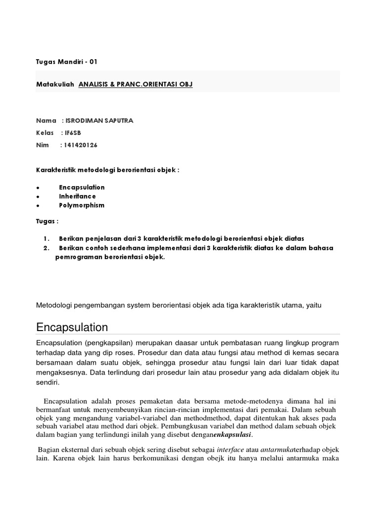 Tugas OOP: Encapsulation, Inheritance, Polymorphism | PDF