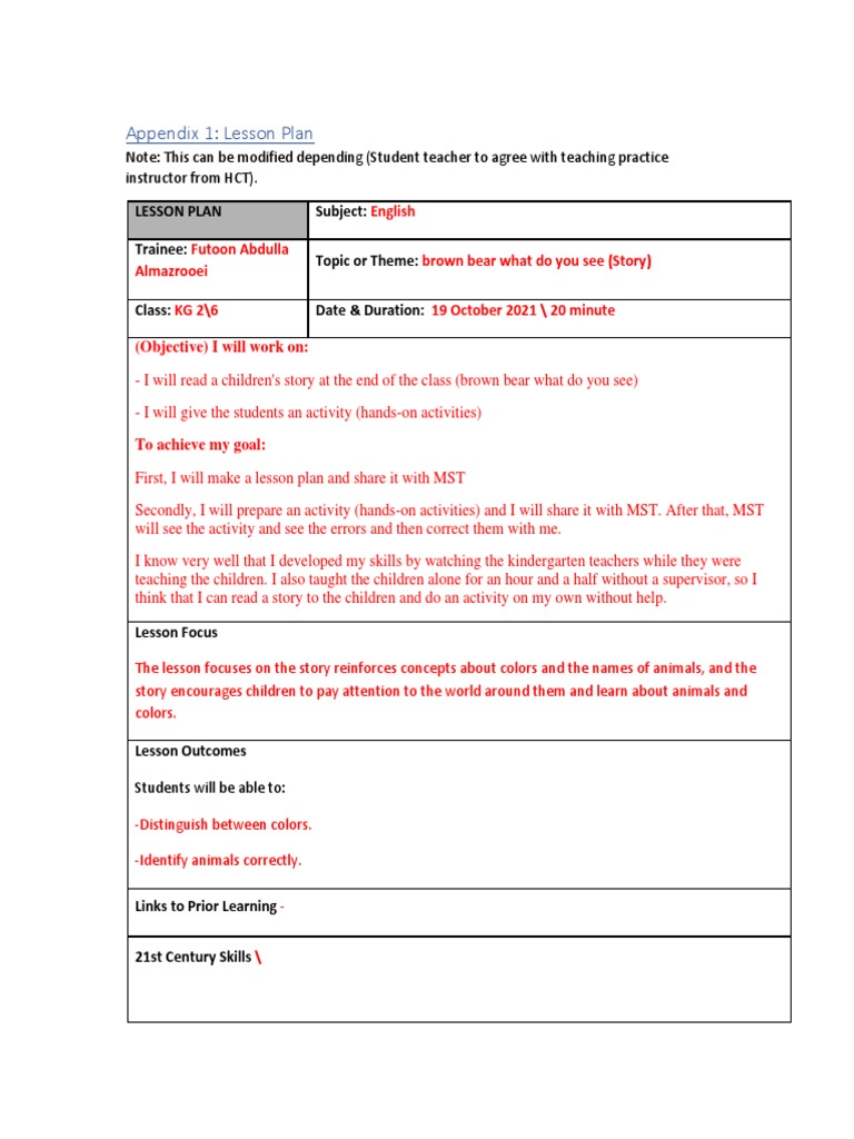 Appendix 1: Lesson Plan: Instructor From HCT) | Download Free PDF ...