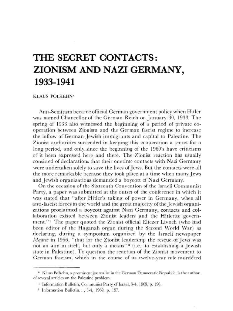 The Secret Contacts - Zionism and Nazi Germany, 1933-1941 | PDF ...