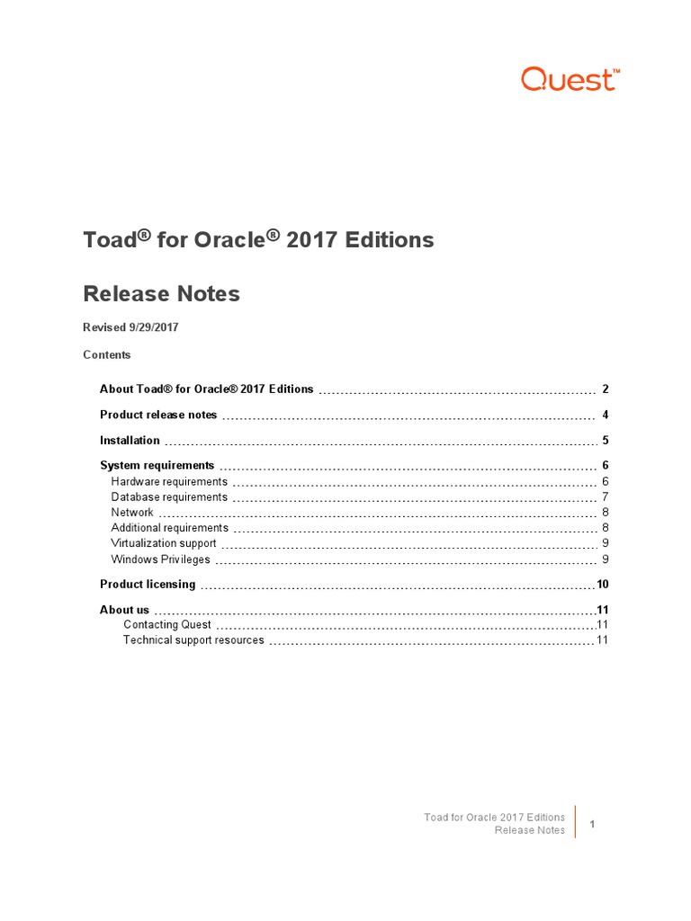 Toad For Oracle 2017 Editions Release Notes: Revised 9/29/2017 | PDF ...