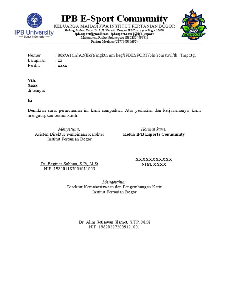 Template Surat IPB E-Sport | PDF