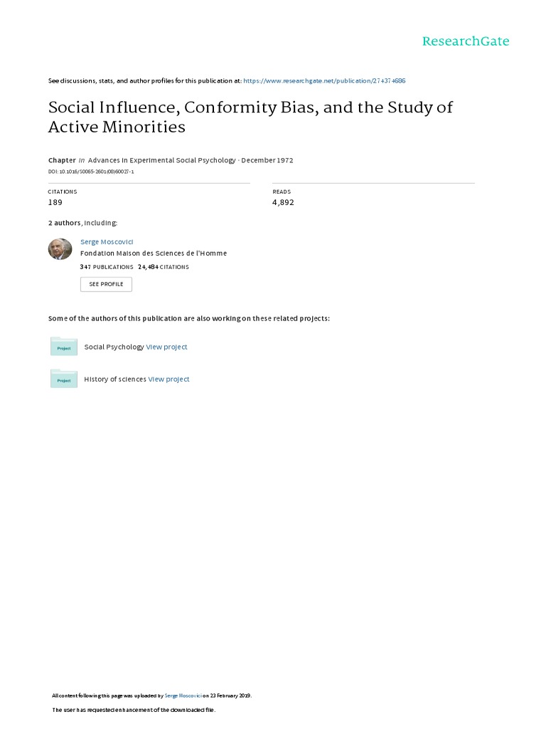 Faucheux y Moscovici 1972 | PDF | Conformity | Experiment