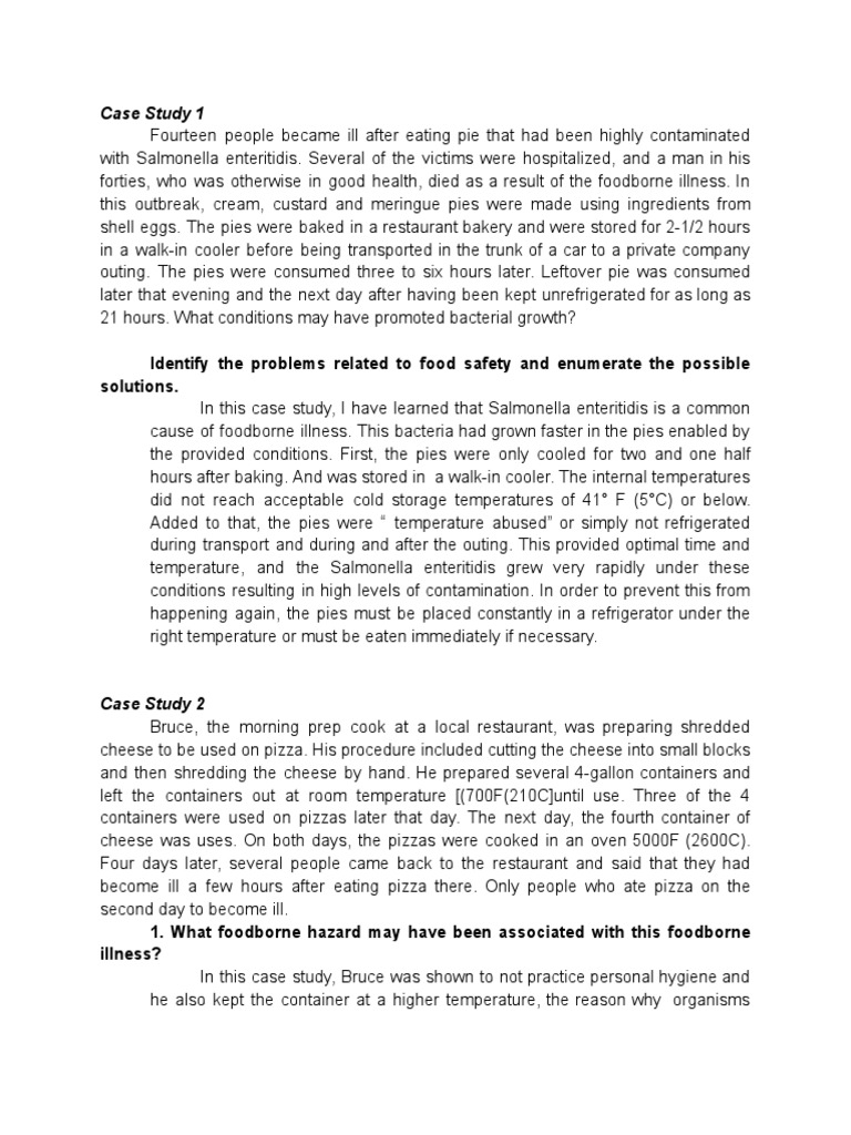 Case Study 1: Identify The Problems Related To Food Safety and Enumerate The Possible Solutions ...