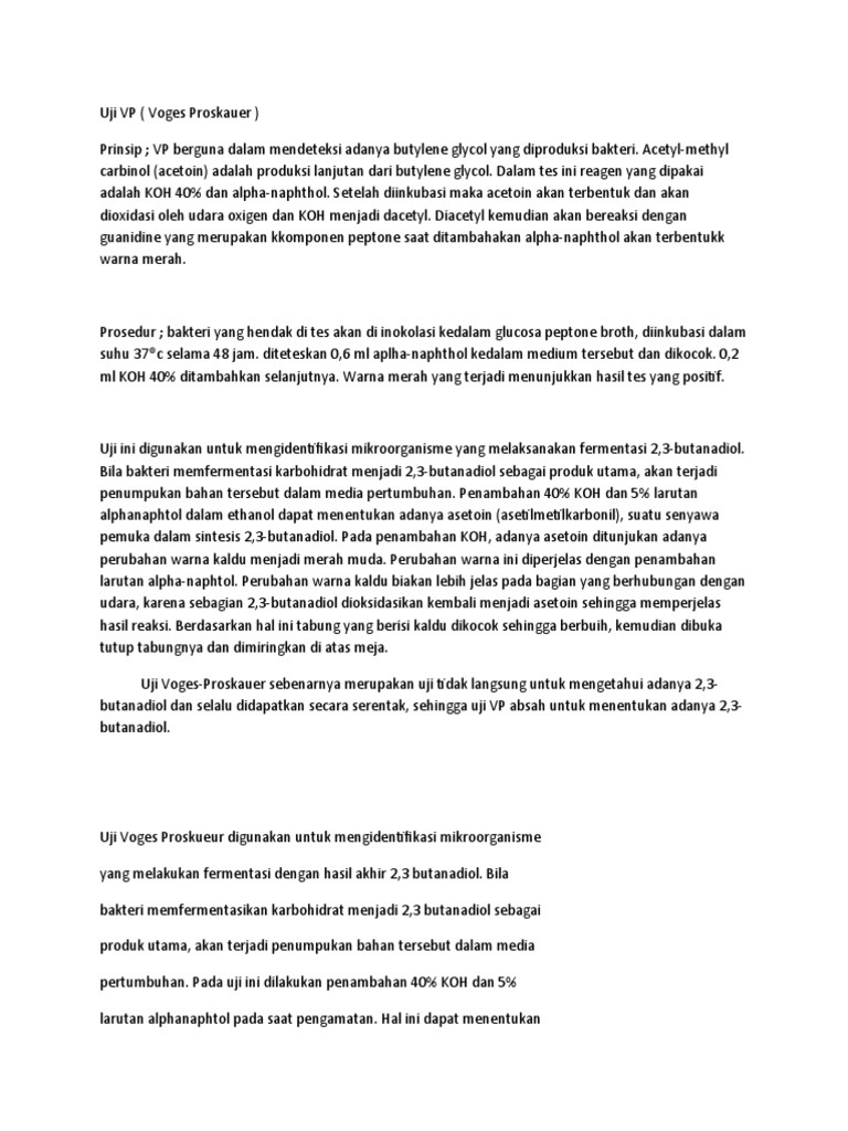 Uji VP untuk Identifikasi Bakteri | PDF | Kesehatan Holistik | Sains ...