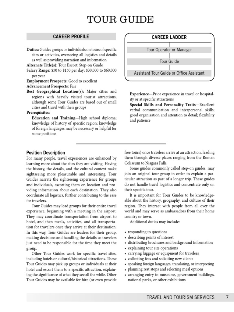 Tour Guide: Career Profile Career Ladder | PDF | Tourism