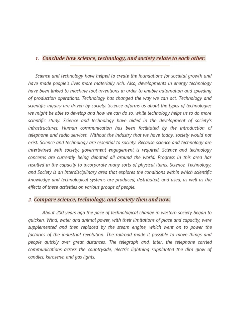 STS Answer Key - How STS Relate To Each Other | PDF | Science | Society