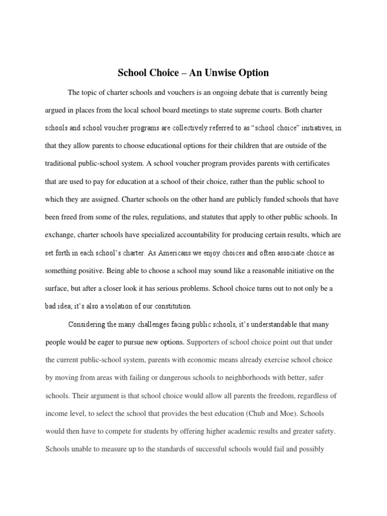 High School Argumentative Essay Sample | PDF | School Choice | School ...