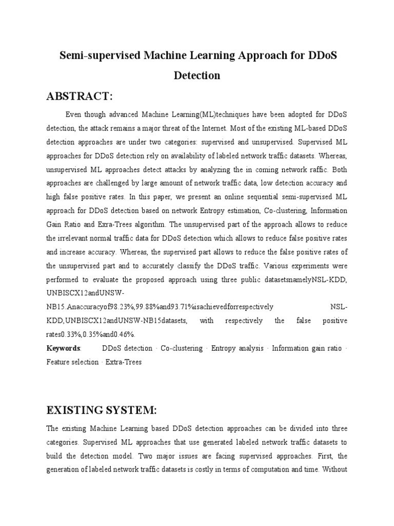 Semi Supervised Machine Learning Approach For Ddos Detection Pdf