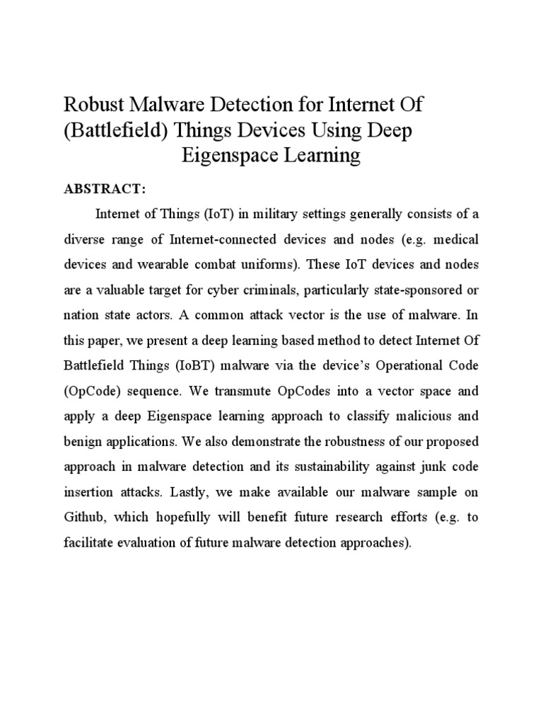 IoBT Malware Detection via Deep Learning | PDF | Malware | Internet Of ...