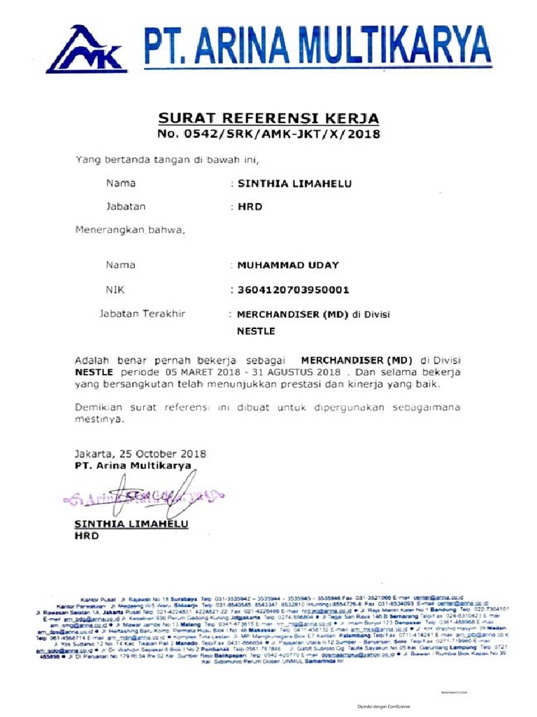 Paklaring PT - Arina Multikarya | PDF