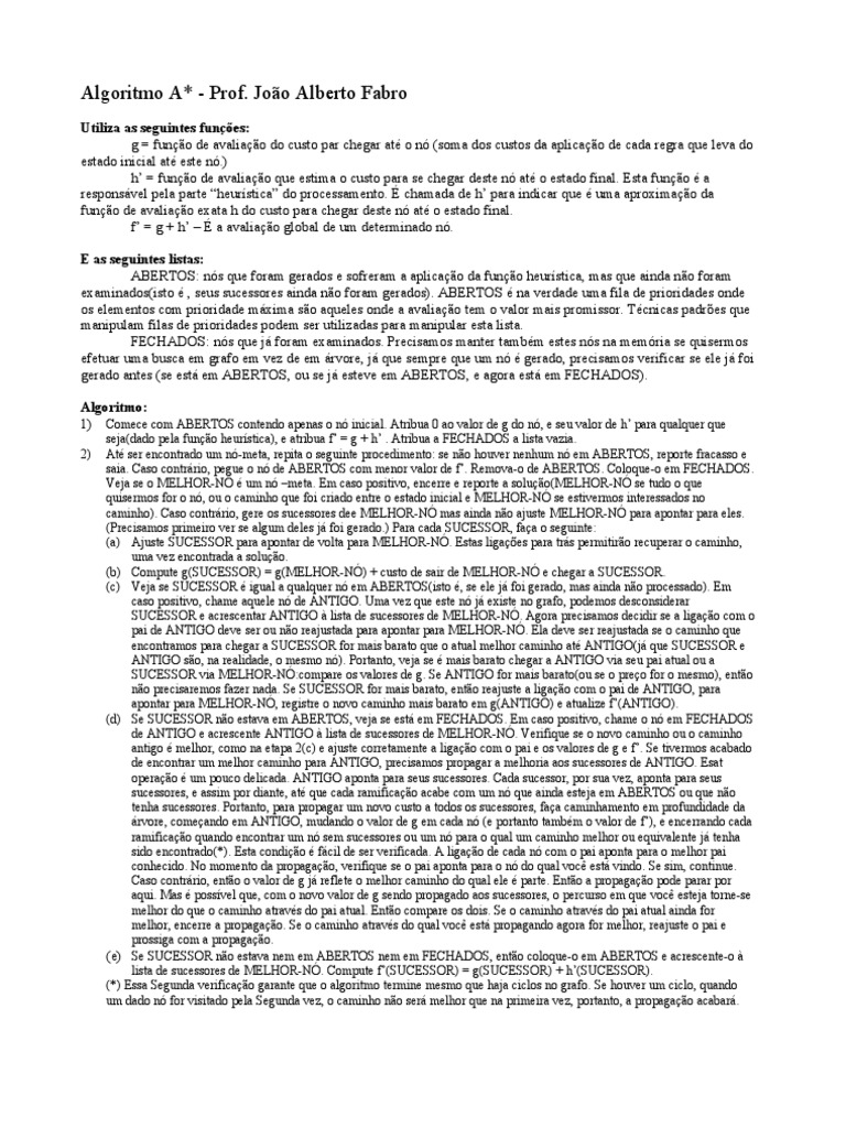 Algoritmo A* em | PDF | Função (Matemática) | Algoritmos