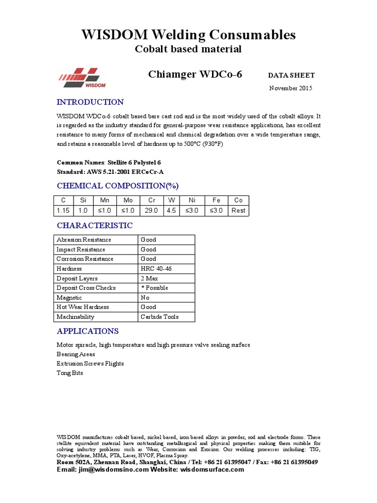 DATA SHEET - WD-Co6 Rod | PDF