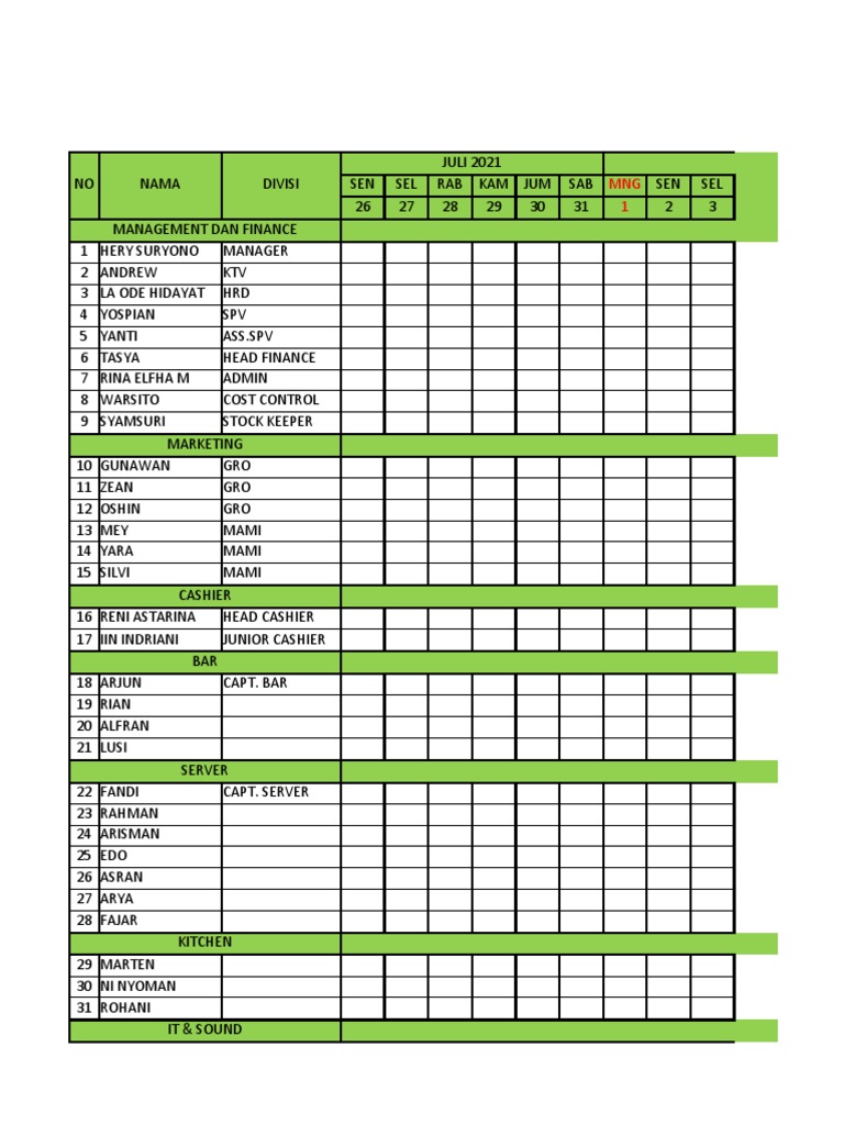 Form Rekap Absen Karyawan | PDF
