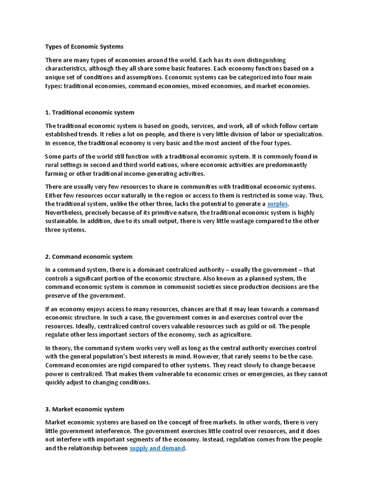 2 Types of Economic Systems | PDF | Economic System | Market (Economics)