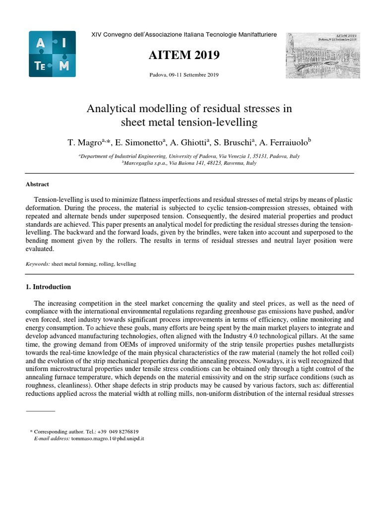 AITEM 2019: Analytical Modelling of Residual Stresses in Sheet Metal ...
