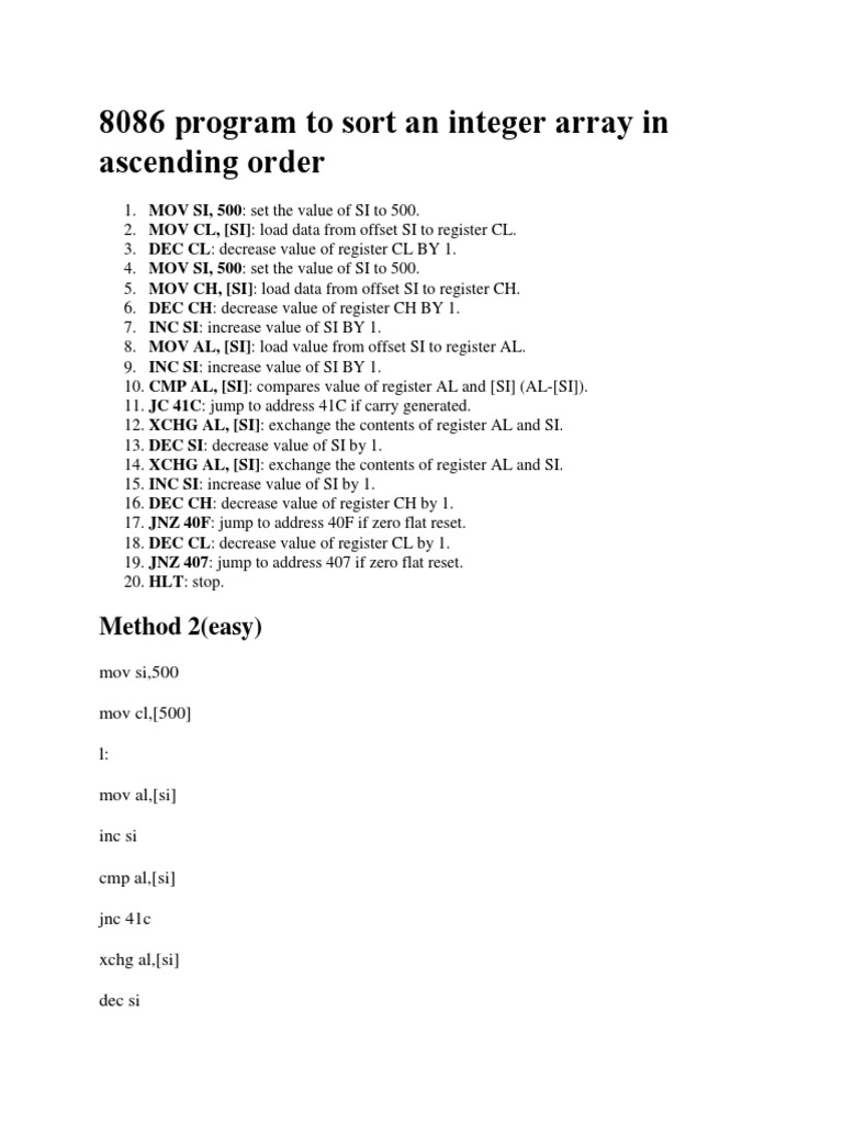 8086 Program To Sort An Integer Array in Ascending Order: Method 2 ... 8086 Program To Sort An Integer Array in Ascending Order: Method 2 ...