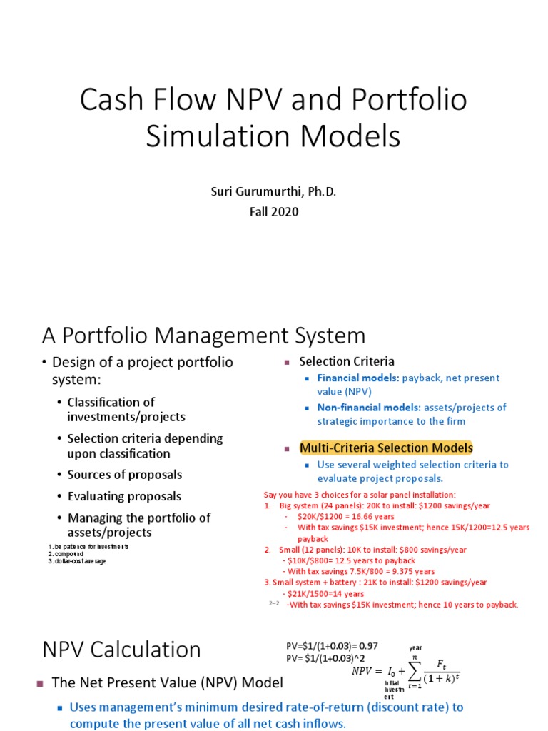 9B Cash Flow NPV and Portfolio Simulation Models | PDF | Net Present ...