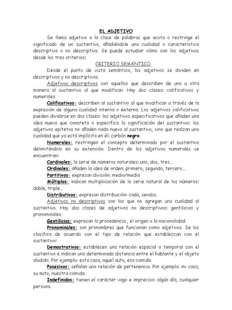 ADJETIVO | PDF | Adjetivo | Numero Gramatical