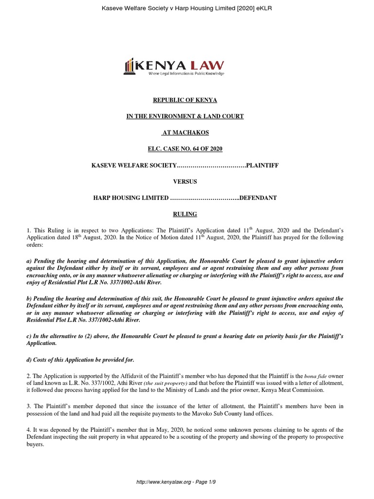 Republic of Kenya: TH TH TH | PDF | Lawsuit | Injunction