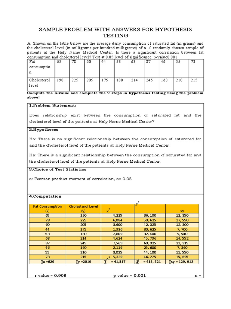 Sample Problem With Answers On Hypothesis Testing | PDF | Statistical ...