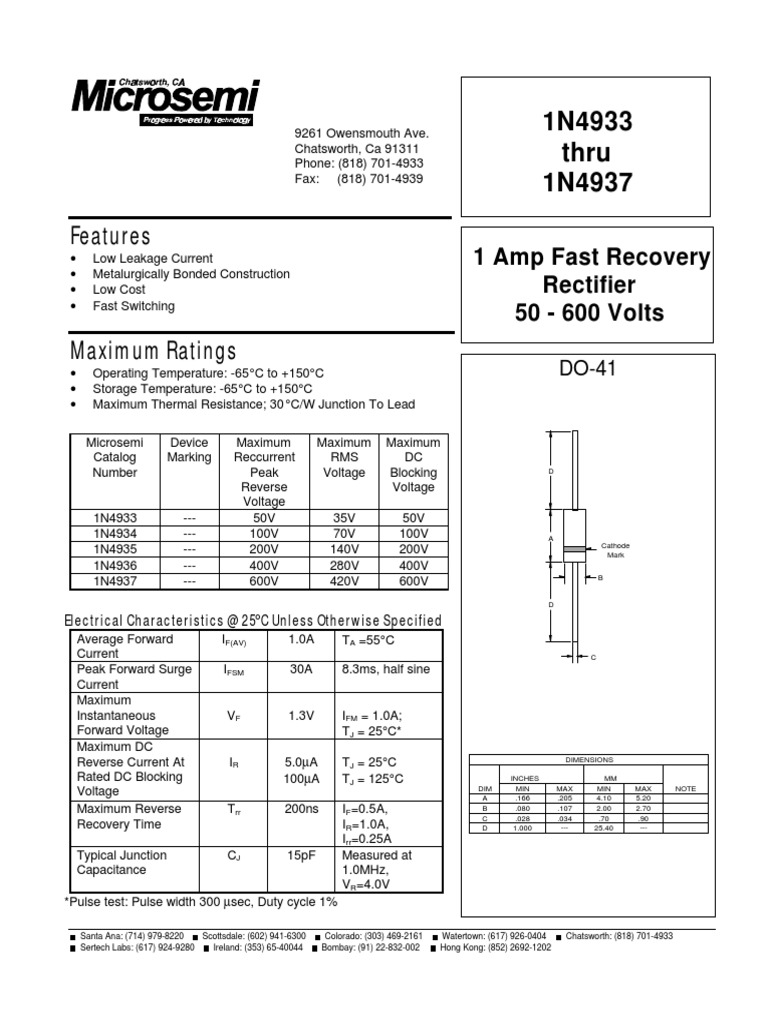 Features: 1N4933 Thru 1N4937 | PDF | Capacitor | Rectifier