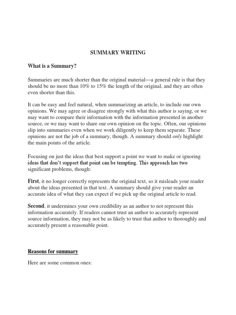 Summary Writing What Is A Summary? | Download Free PDF | Perception ...