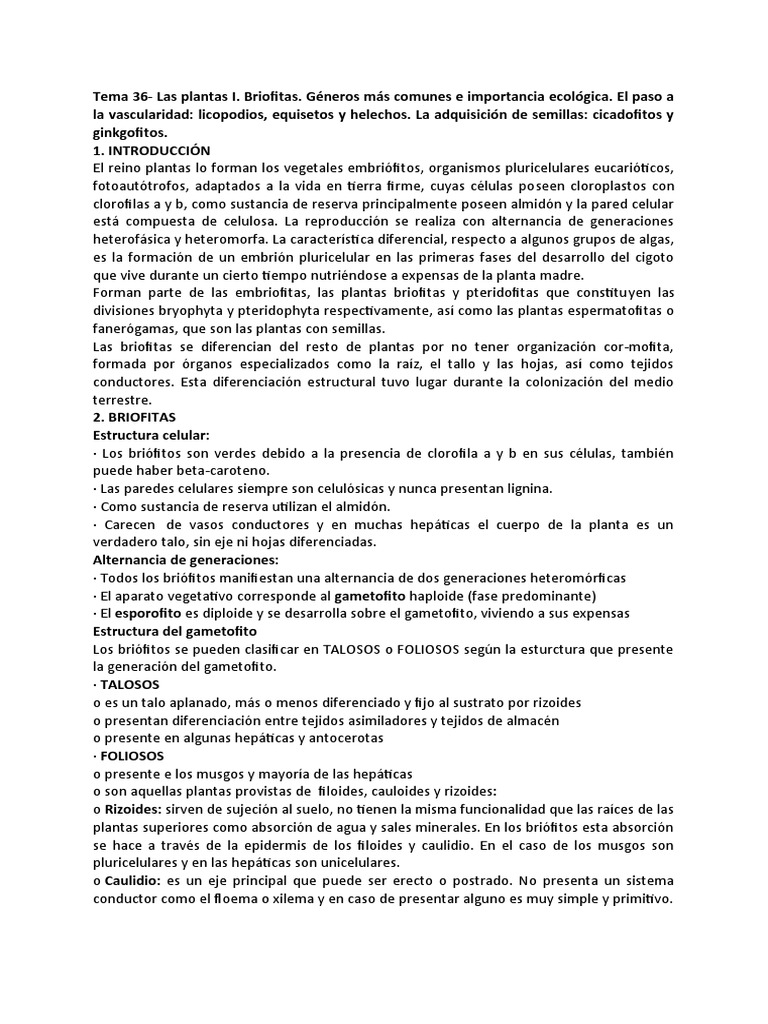 Ciclo de Vida y Estructura de Briofitas | PDF | Plantas | Flores