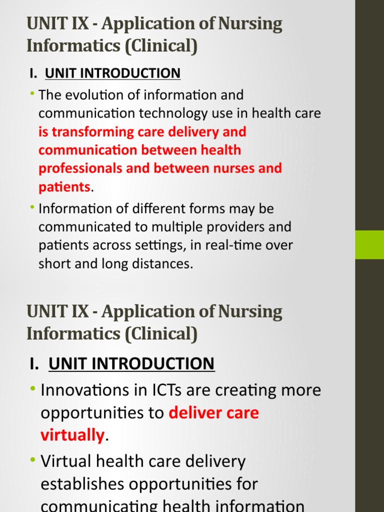 UNIT IX - Application of Nursing Informatics (Clinical) | PDF ...