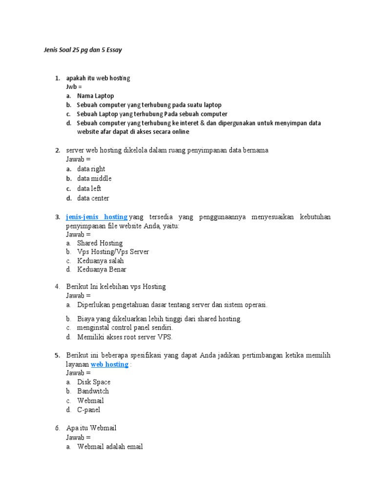 Jenis Soal 25 Pg Dan 5 Essay Pdf