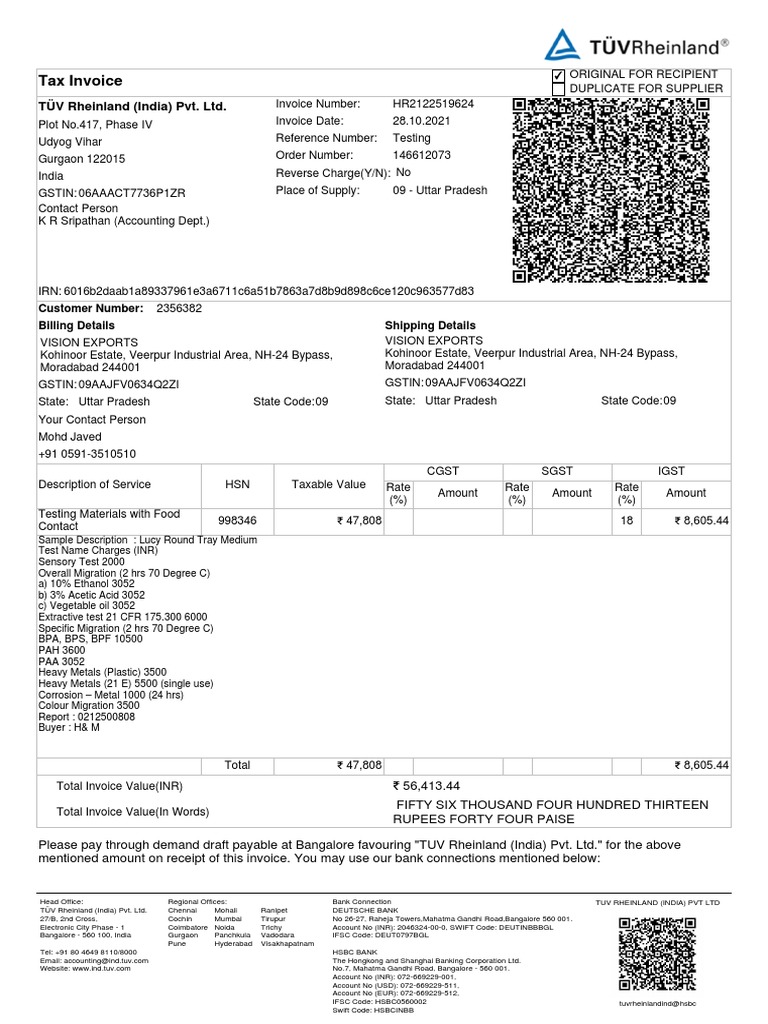 TÜV Rheinland India Invoice Details | PDF | Invoice | Economies