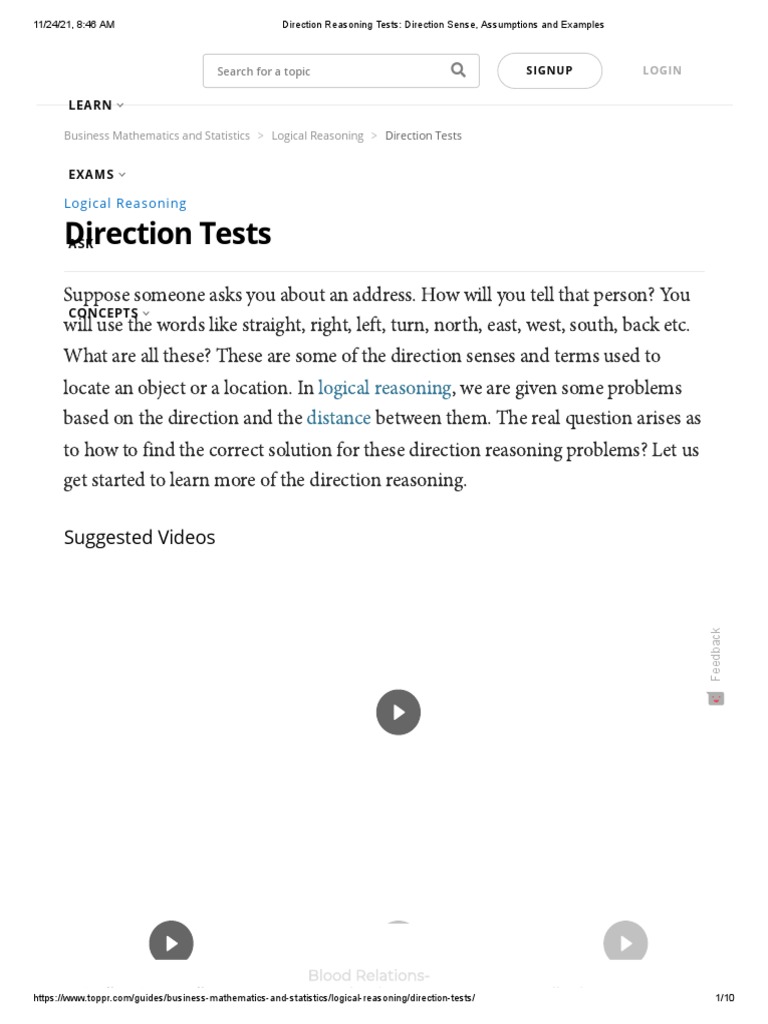 Direction Reasoning Tests - Direction Sense, Assumptions and Examples ...