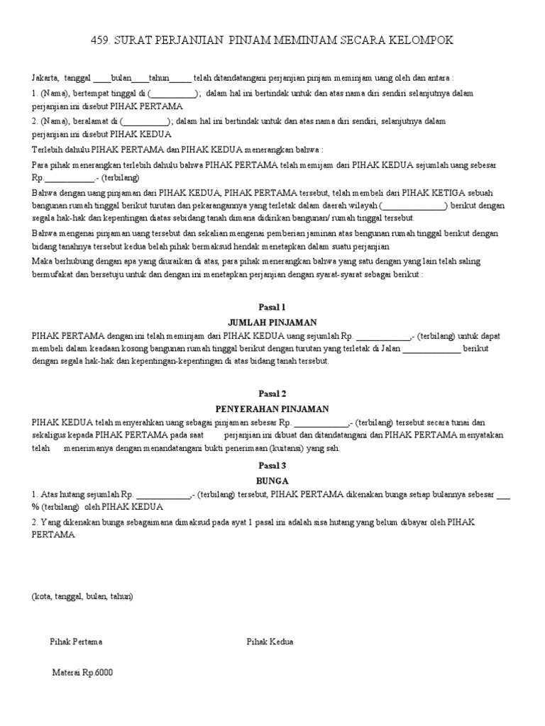 Surat Perjanjian Pinjam Meminjam Secara Kelompok | PDF
