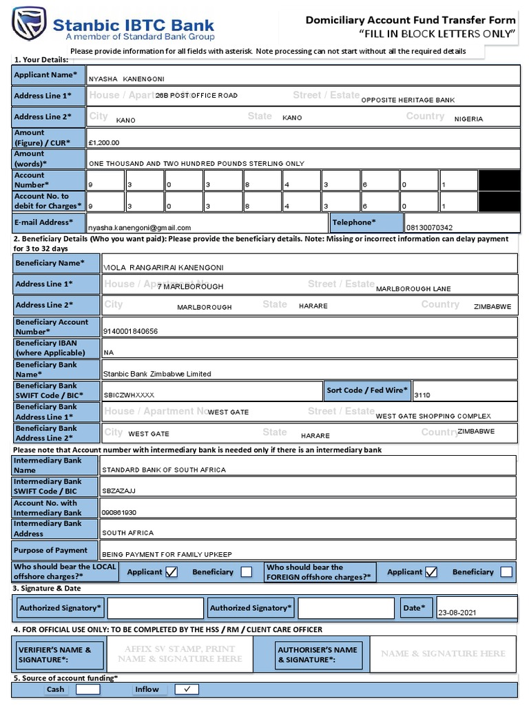 Domiciliary Account Fund Transfer Form - 23-08-2021 | PDF | Banks | Money