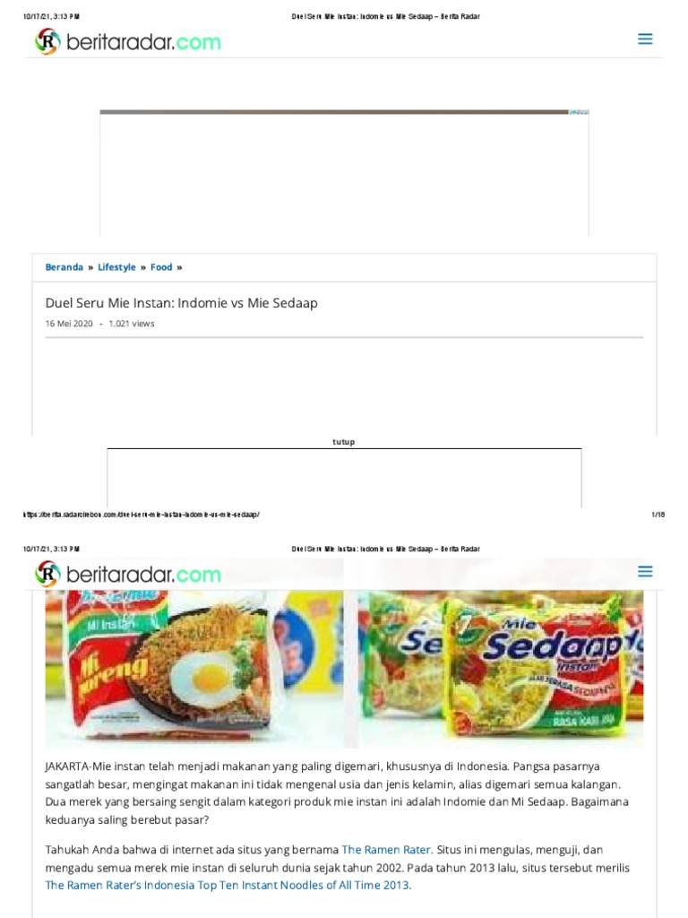 Duel Seru Mie Instan - Indomie Vs Mie Sedaap | PDF