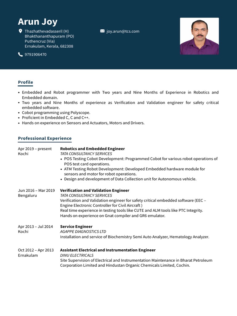 Arun Joy: Profile | PDF | Embedded System | Automation