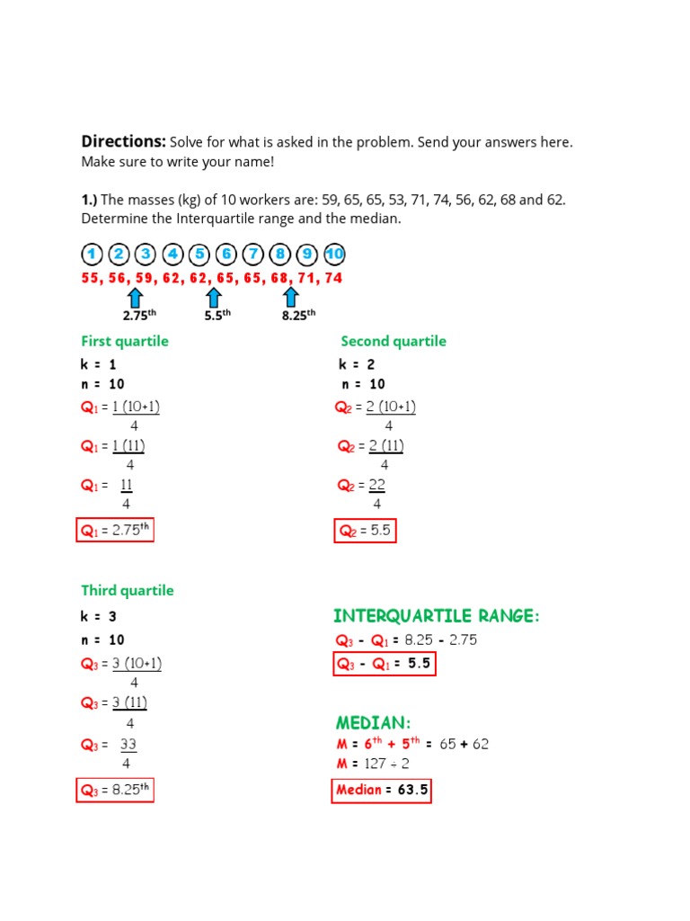 Word Problems Involving Interquartile Range & Median | PDF ...