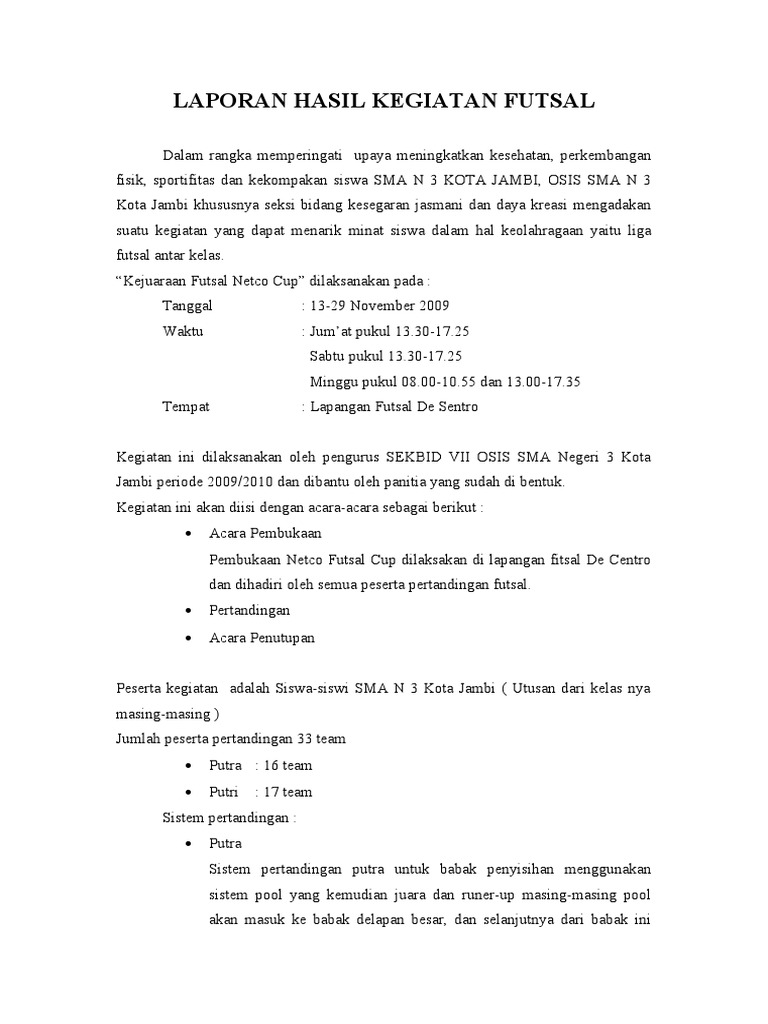 Laporan Hasil Kegiatan Futsal | PDF