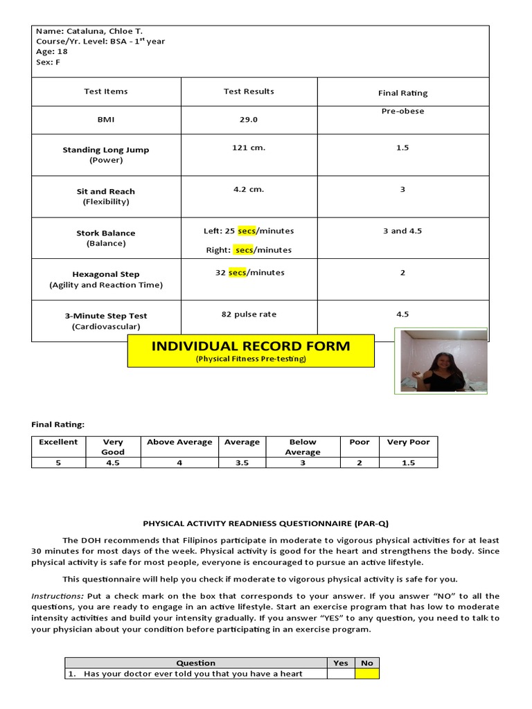 Physical Fitness Form and Procedure | PDF | Body Mass Index | Obesity