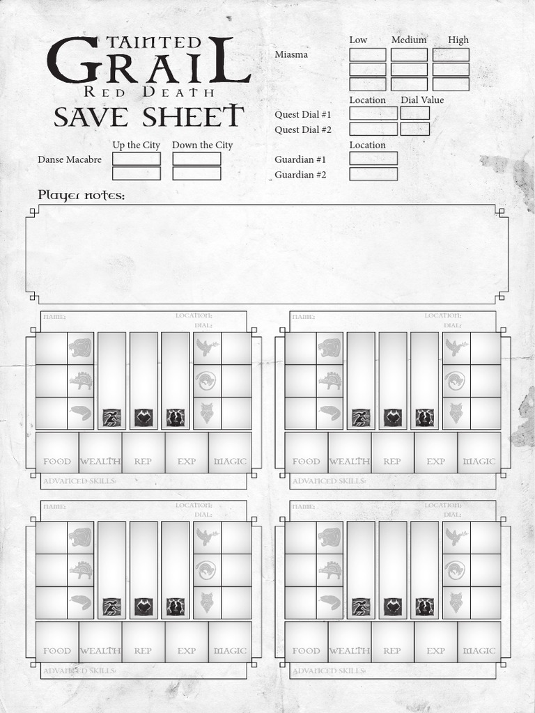 Save Sheet: Player Notes | PDF