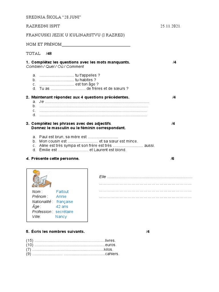 Test A1 Pdf Communication Humaine Langues